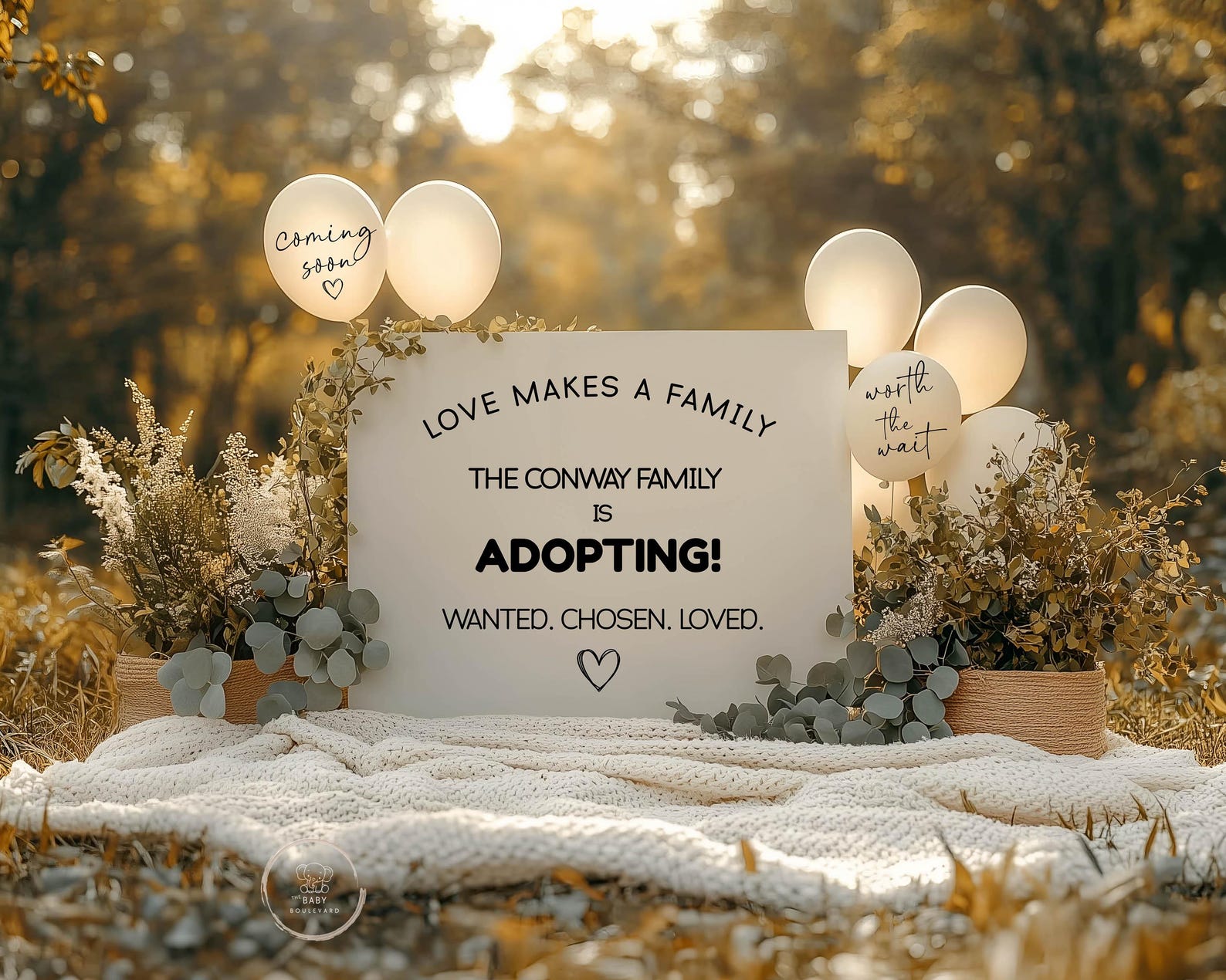 Adoption Announcement Digital Template, Boho Editable Reveal Social ...