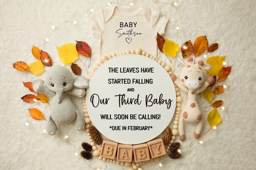 Third Baby Fall Pregnancy Announcement, Baby Number 3 Editable Template ...