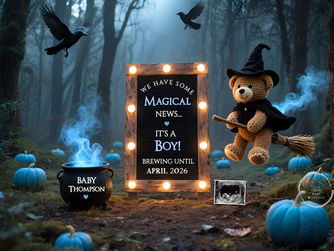 Halloween It's A Boy Pregnancy Announcement Digital, Blue Smoke Baby ...