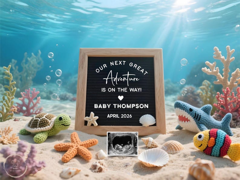 Under the Sea Ocean Beach Pregnancy Announcement, Seashells Sand Baby ...