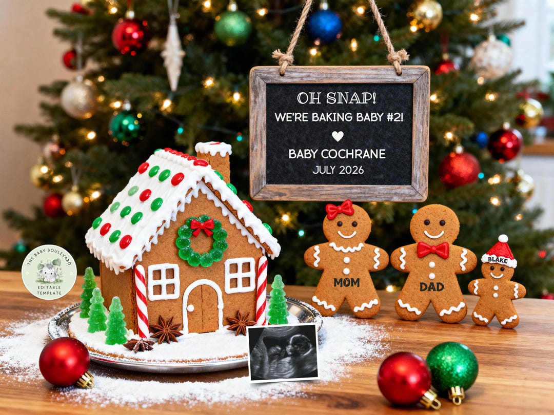 Second Baby Christmas Pregnancy Announcement, Gingerbread Family Number ...