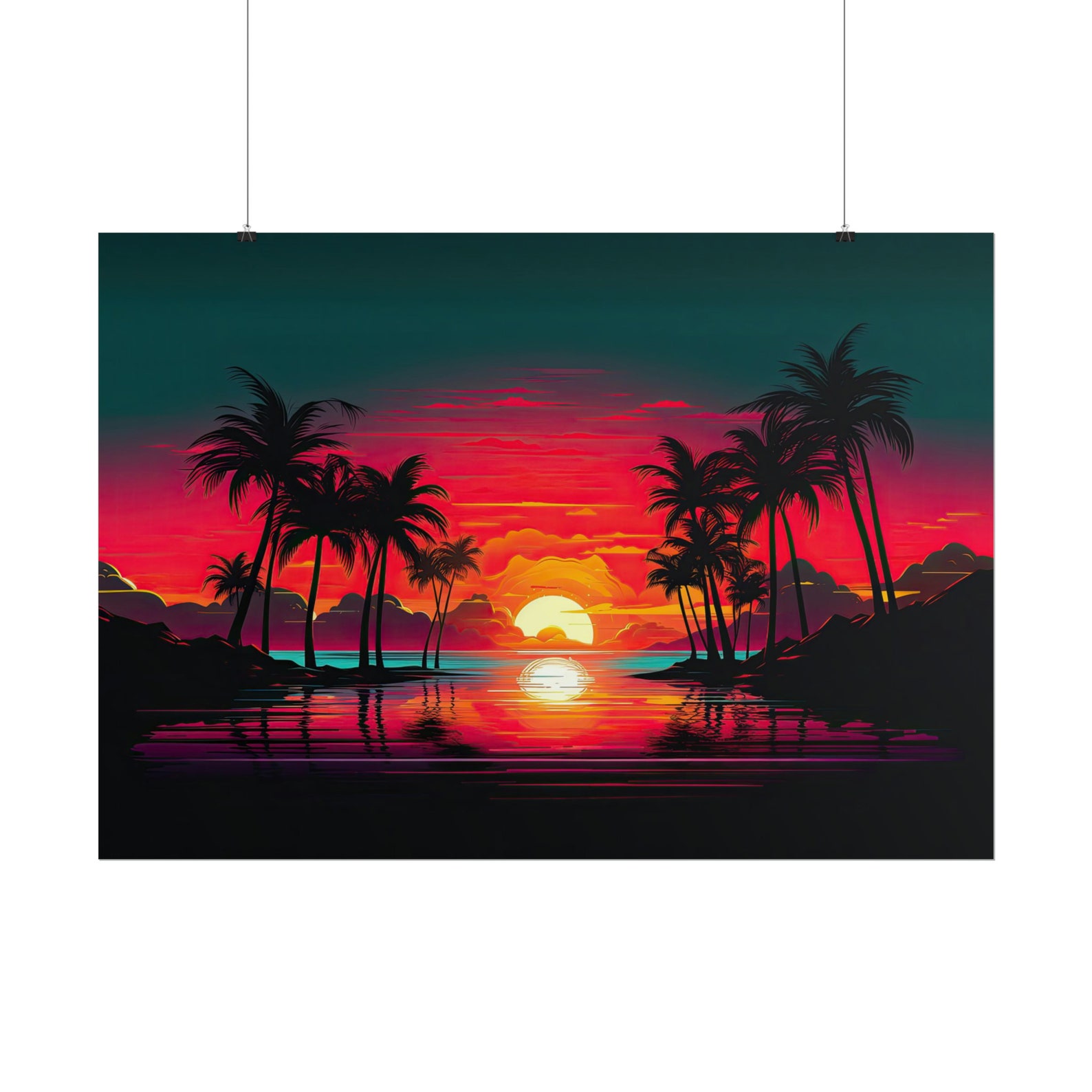 Poster of 80's Retro Neon Beach Vibes Wall Art - Matte, Semi-gloss ...
