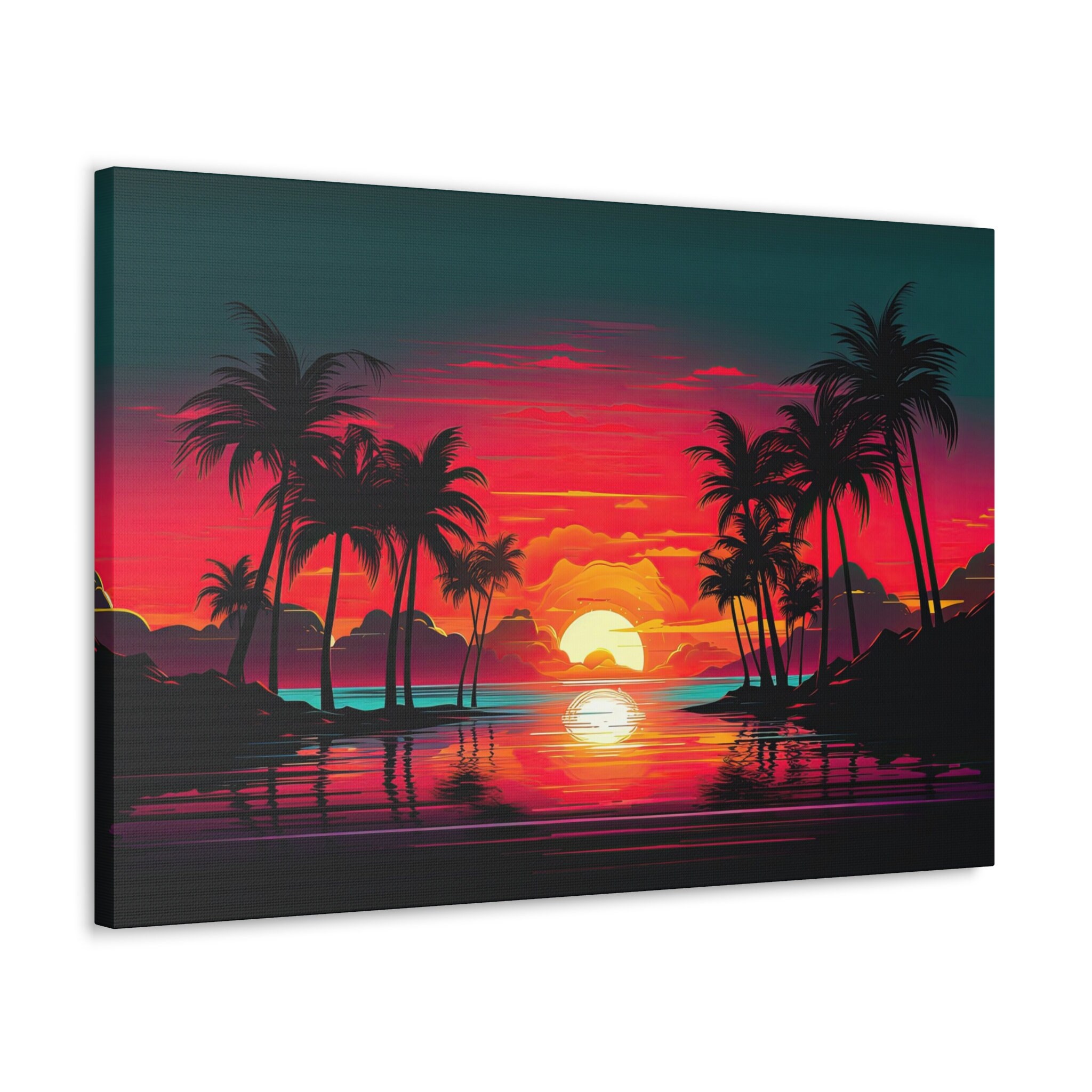 80's Retro Neon Sunset Beach Scene, Landscape Canvas Print, Vintage ...