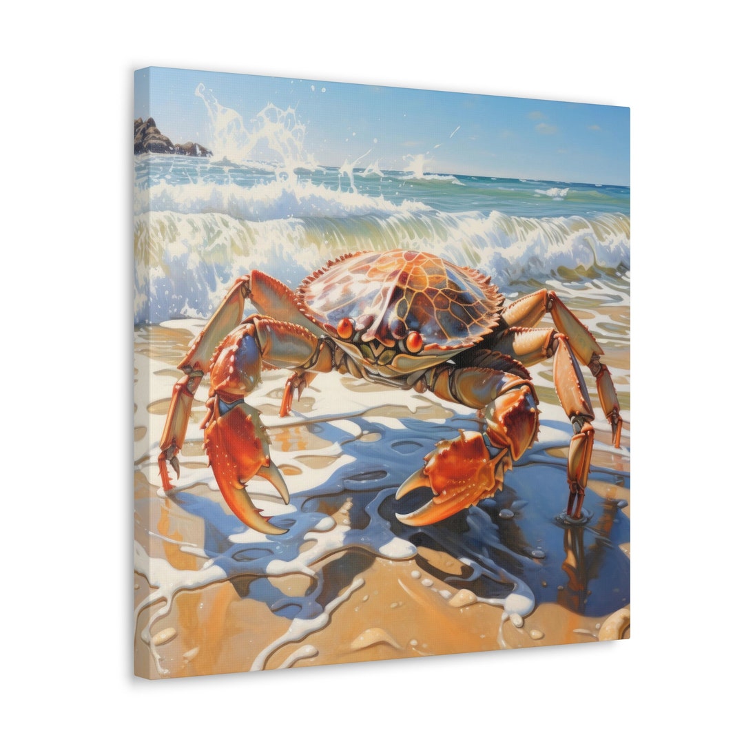 Coastal Wall Art, Sunny Beach Crab, Vibrant Nautical Canvas Print, Home ...