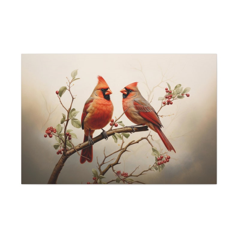 Cardinal Pair - Vibrant Oil Painting Canvas Print, Available in ...