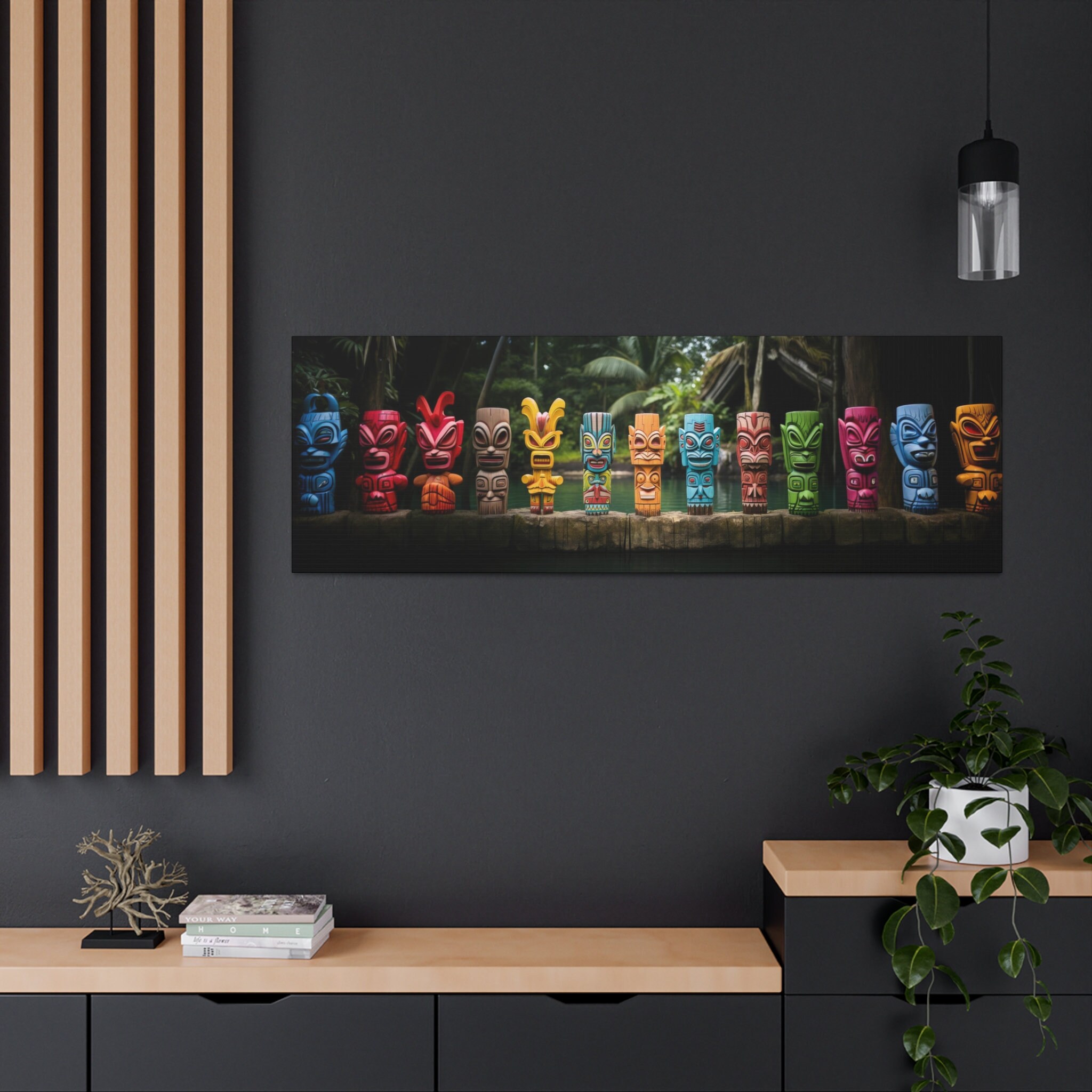 Vibrant Island Totems, Tropical Tiki Statues Panoramic Canvas Art - Etsy