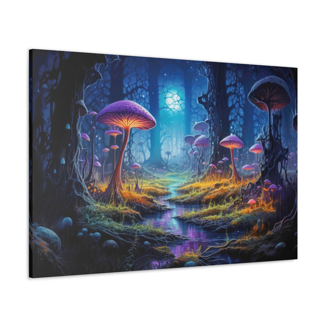 Bioluminescent Alien Forest Canvas Art, Dual-moon Sky Landscape, Unique ...