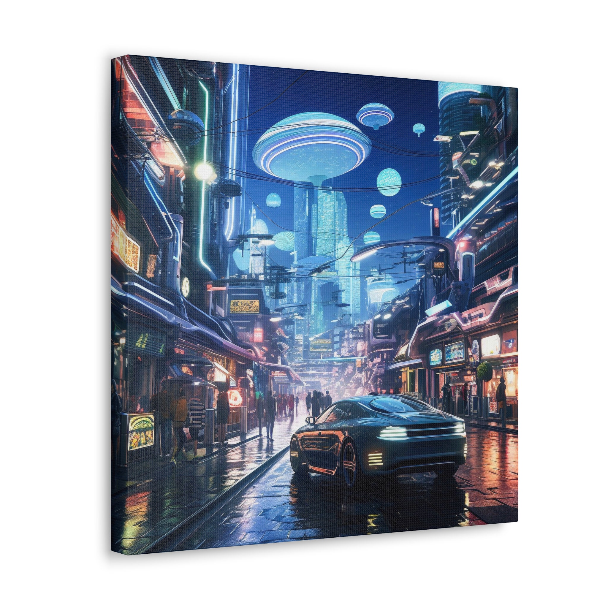 Futuristic Nightscape, Cyber City Canvas Print, Sci-fi Wall Art, Modern ...
