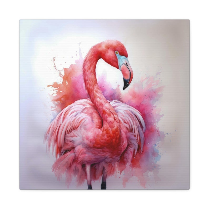 Pink Flamingo Watercolor Painting, Square Canvas Print, Vibrant Bird ...