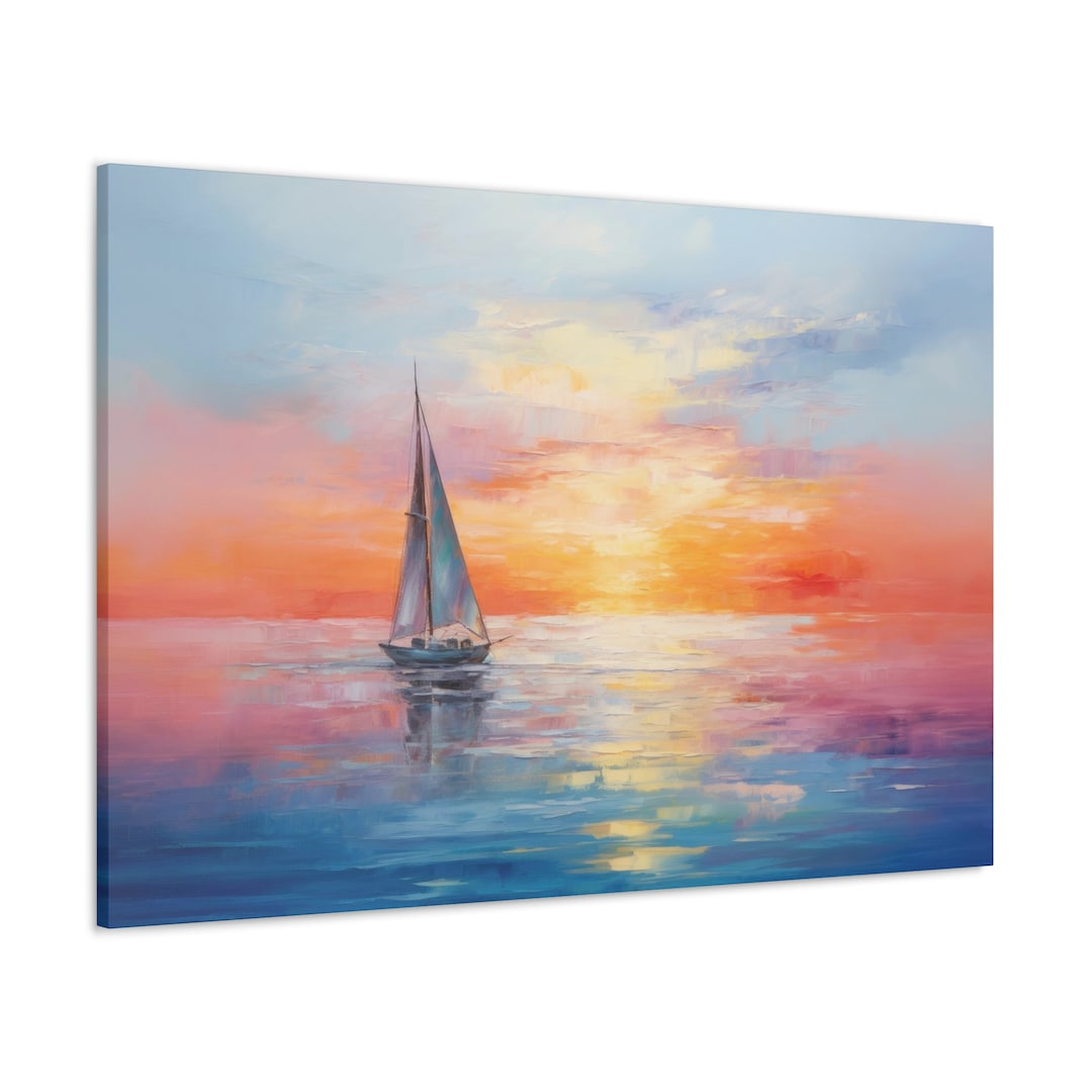 Abstract Dawn Sailboat Canvas Print, Vibrant Nautical Artwork, Tranquil ...