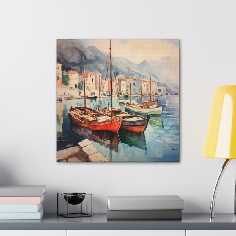 Vintage Italian Harbor Scene Watercolor Boats Painting - Etsy