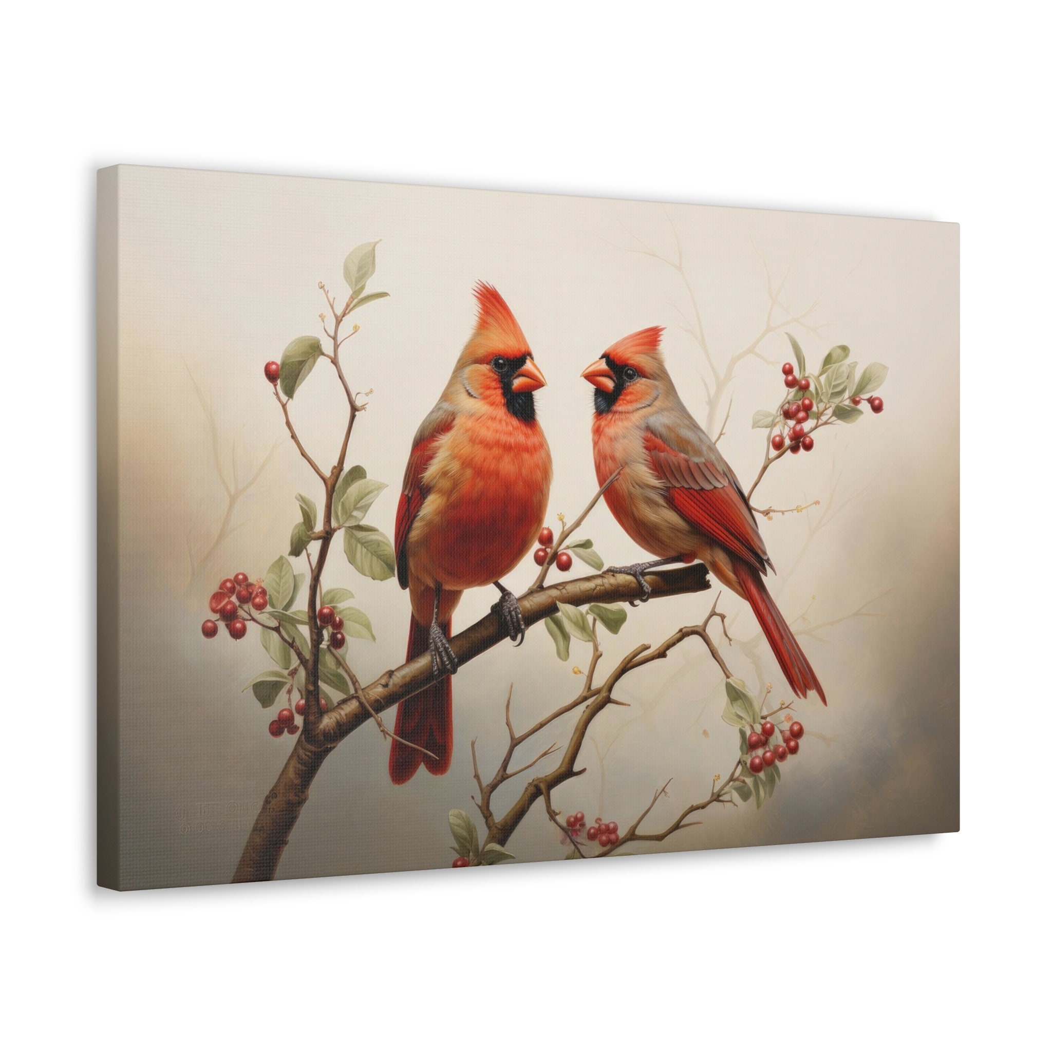 Cardinal Pair - Vibrant Oil Painting Canvas Print, Available in ...