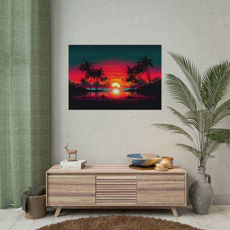 Poster of 80's Retro Neon Beach Vibes Wall Art - Matte, Semi-gloss ...