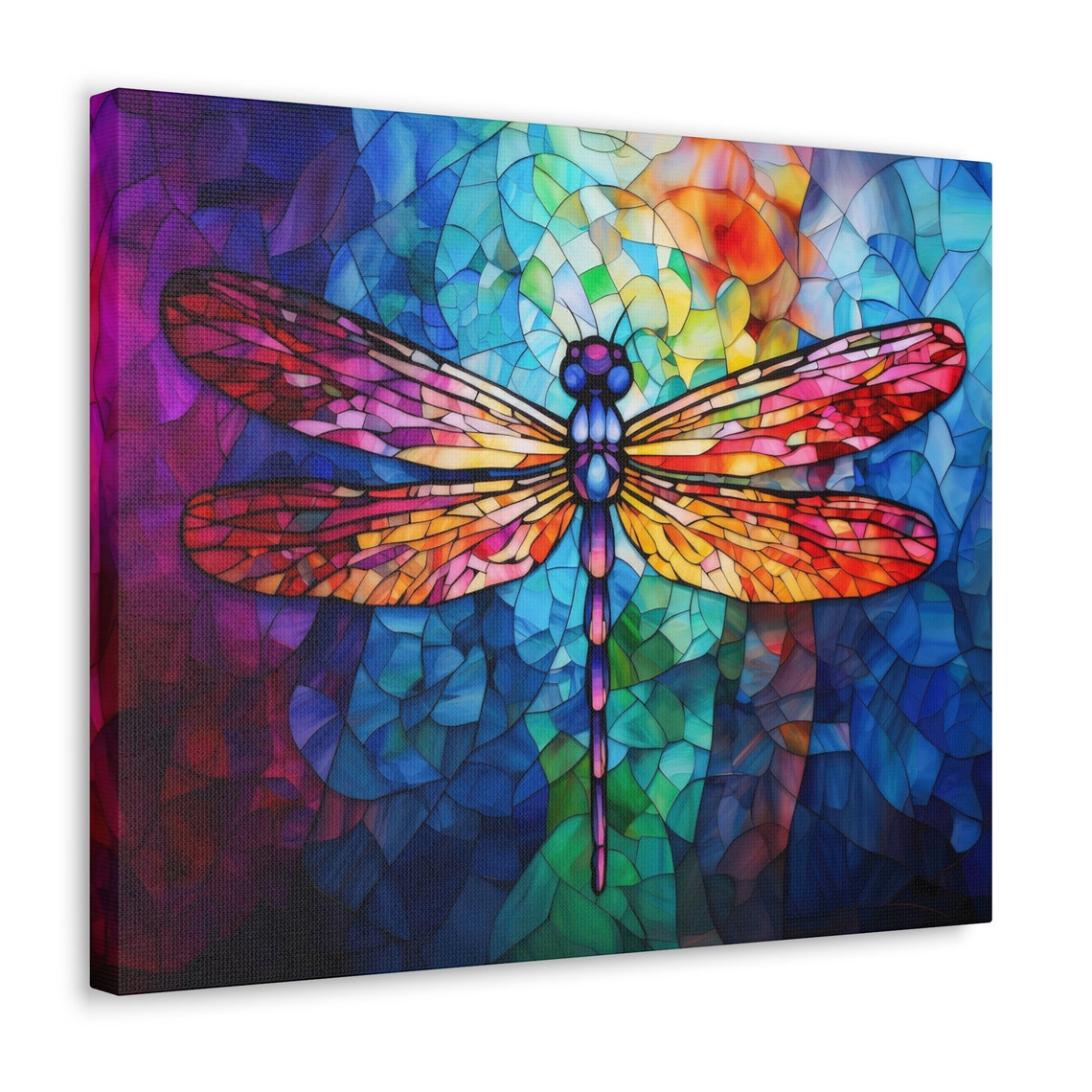 Radiant Dragonfly: Stained Glass Elegance on Canvas, Artwork for Home ...