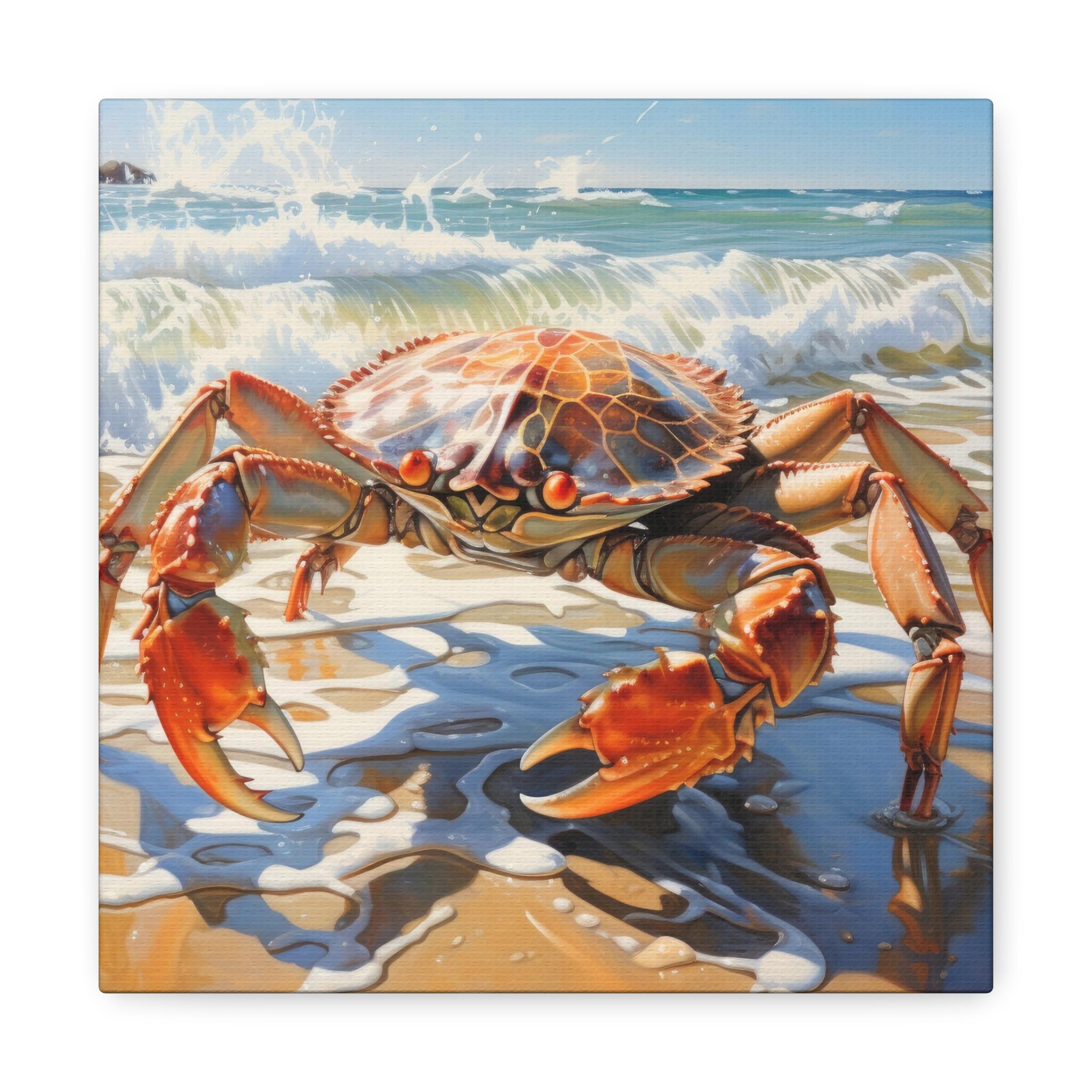 Coastal Wall Art Sunny Beach Crab Vibrant Nautical Canvas - Etsy