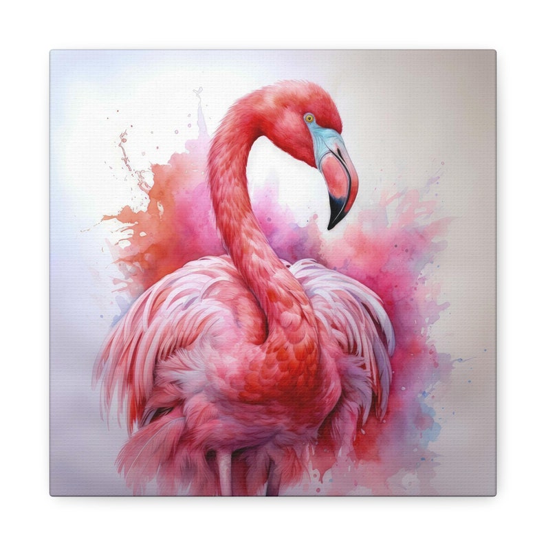 Pink Flamingo Watercolor Painting, Square Canvas Print, Vibrant Bird ...