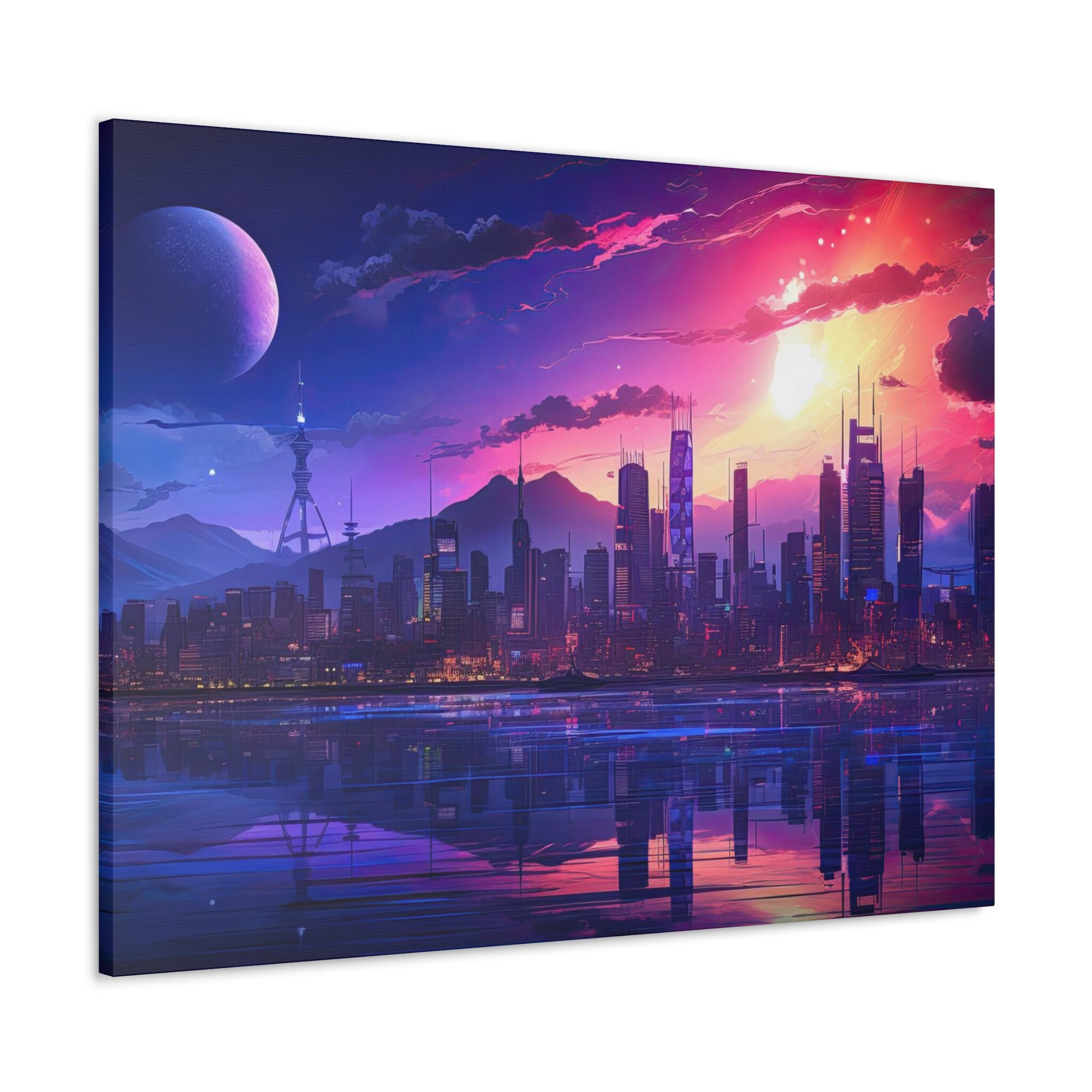Neon Sunset Over Cyber Tokyo, Futuristic Cityscape Canvas Print, Modern ...