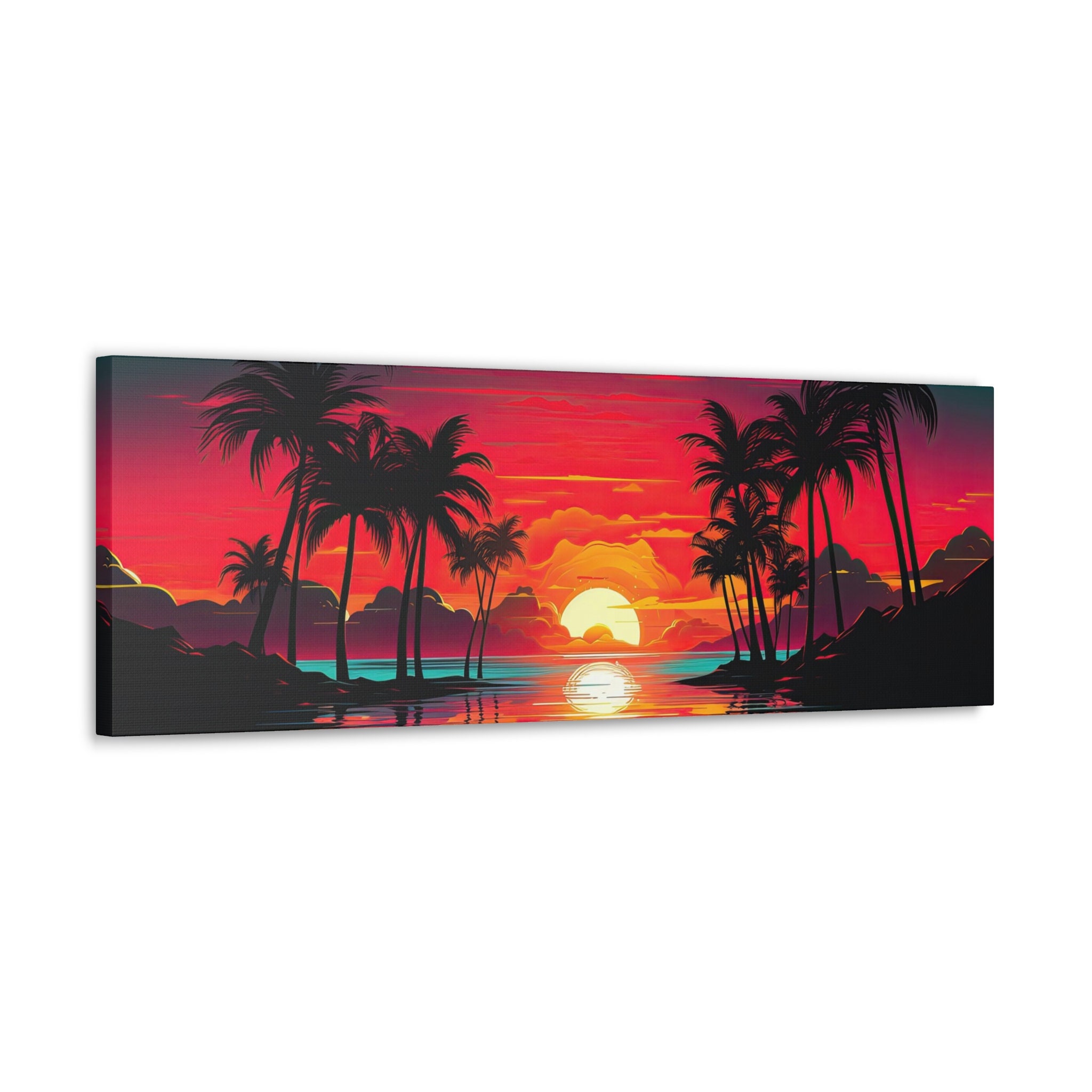 80's Retro Neon Sunset Beach Scene, Landscape Canvas Print, Vintage ...