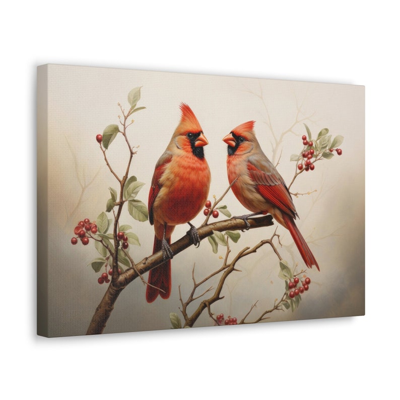 Cardinal Pair - Vibrant Oil Painting Canvas Print, Available in ...