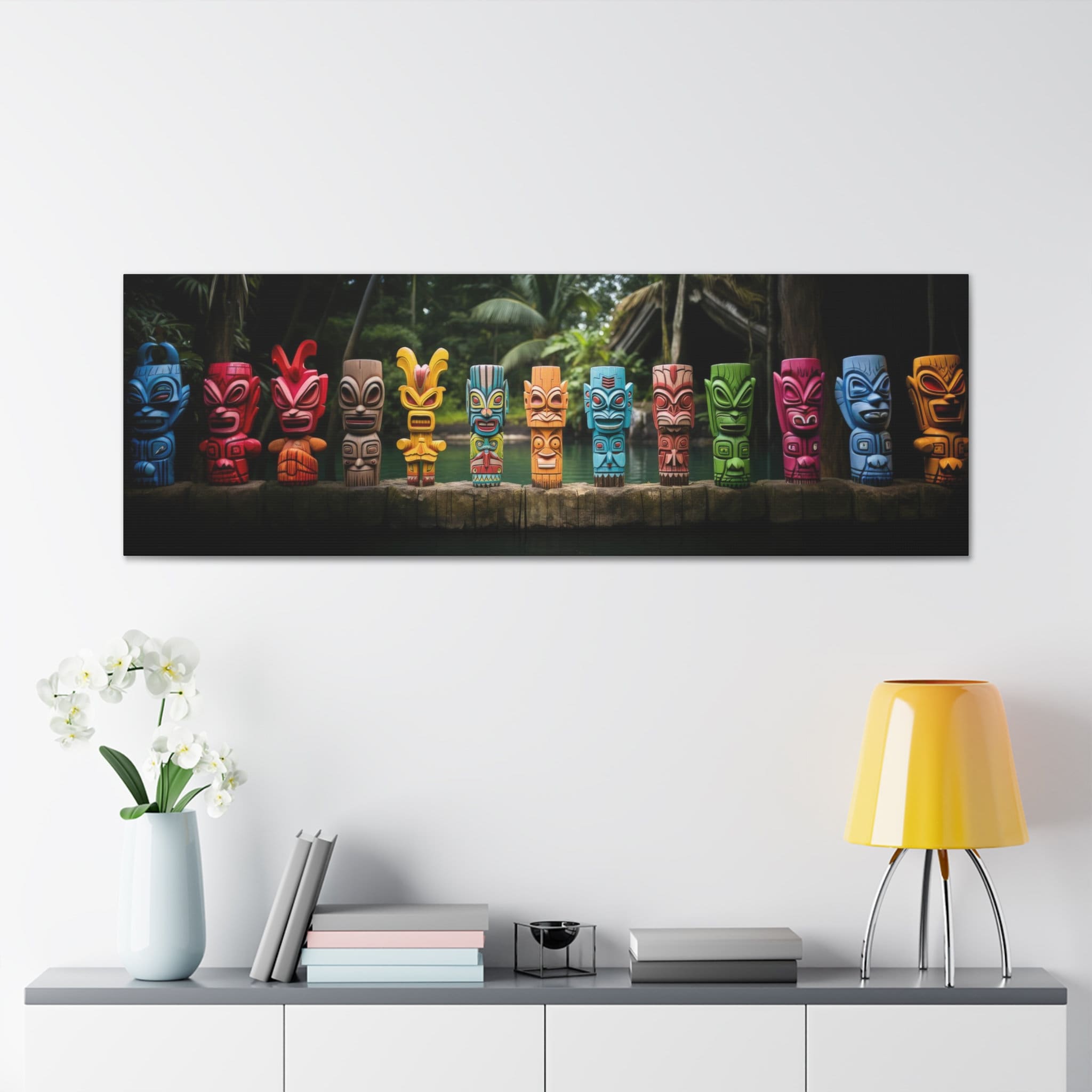 Vibrant Island Totems, Tropical Tiki Statues Panoramic Canvas Art - Etsy