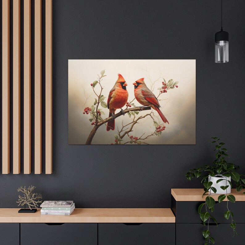Cardinal Pair - Vibrant Oil Painting Canvas Print, Available in ...