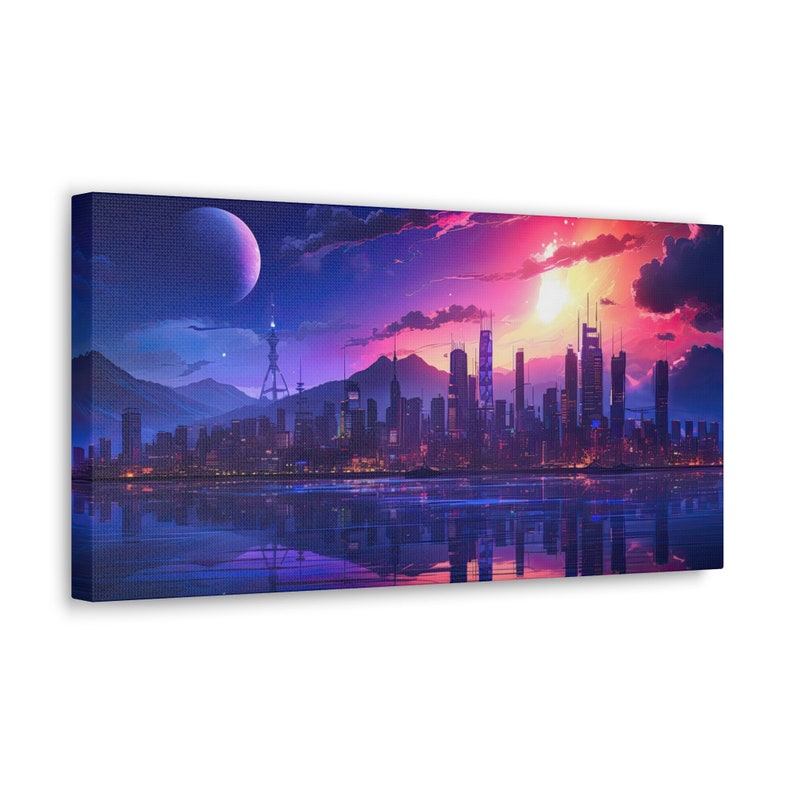 Neon Sunset Over Cyber Tokyo Futuristic Cityscape Canvas - Etsy