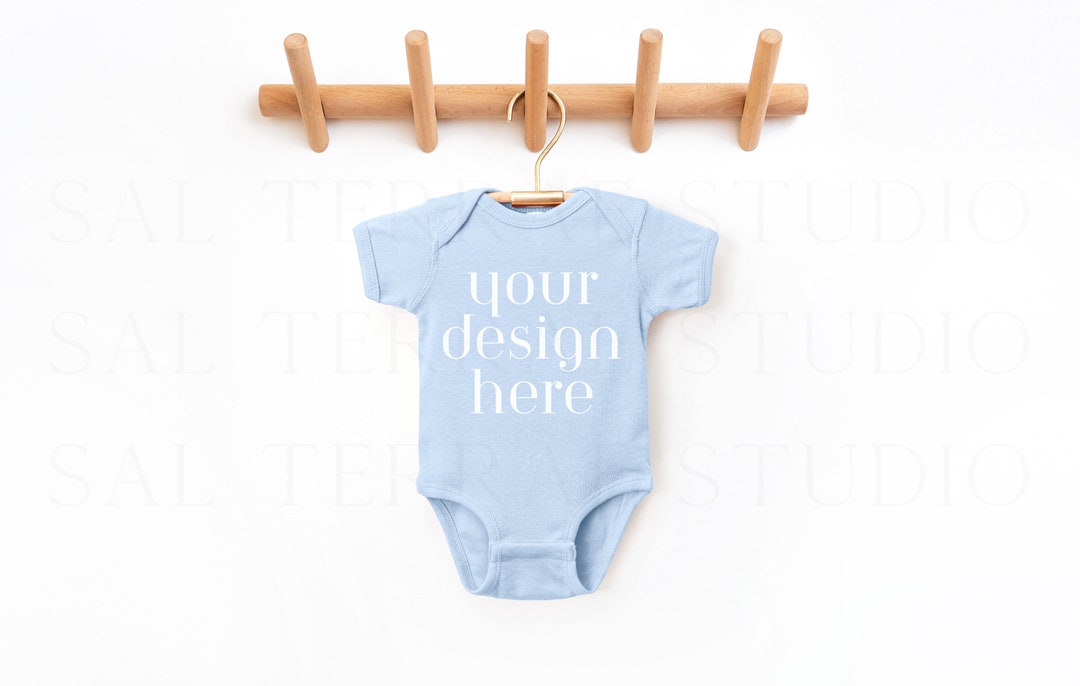 Light Blue Rabbit Skins Onesie 4400 Mockup | Rabbit Skins Baby Mockup | Bodysuit | Bodysuit ...