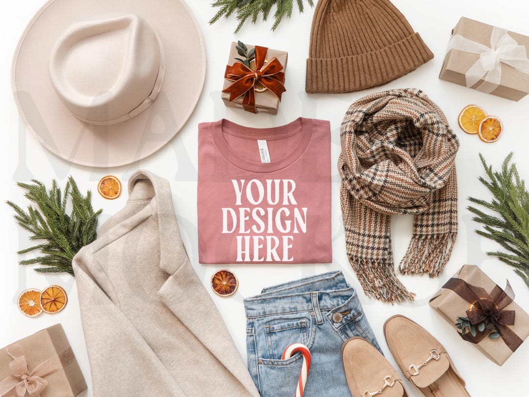 Mauve Christmas T-shirt Mockup | Mauve Bella Canvas 3001 | POD ...