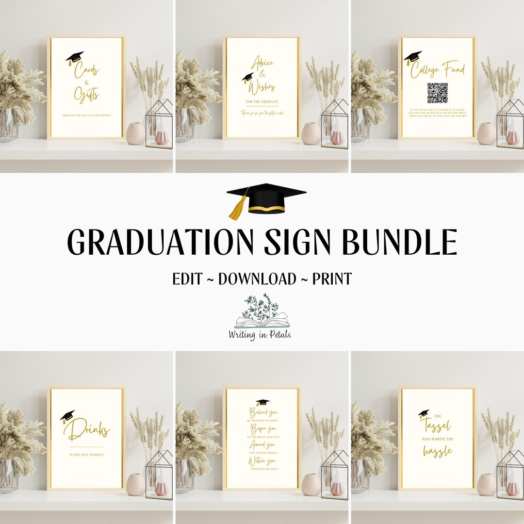Graduation Sign Printable Bundle Editable Graduation Welcome Sign Sweet ...