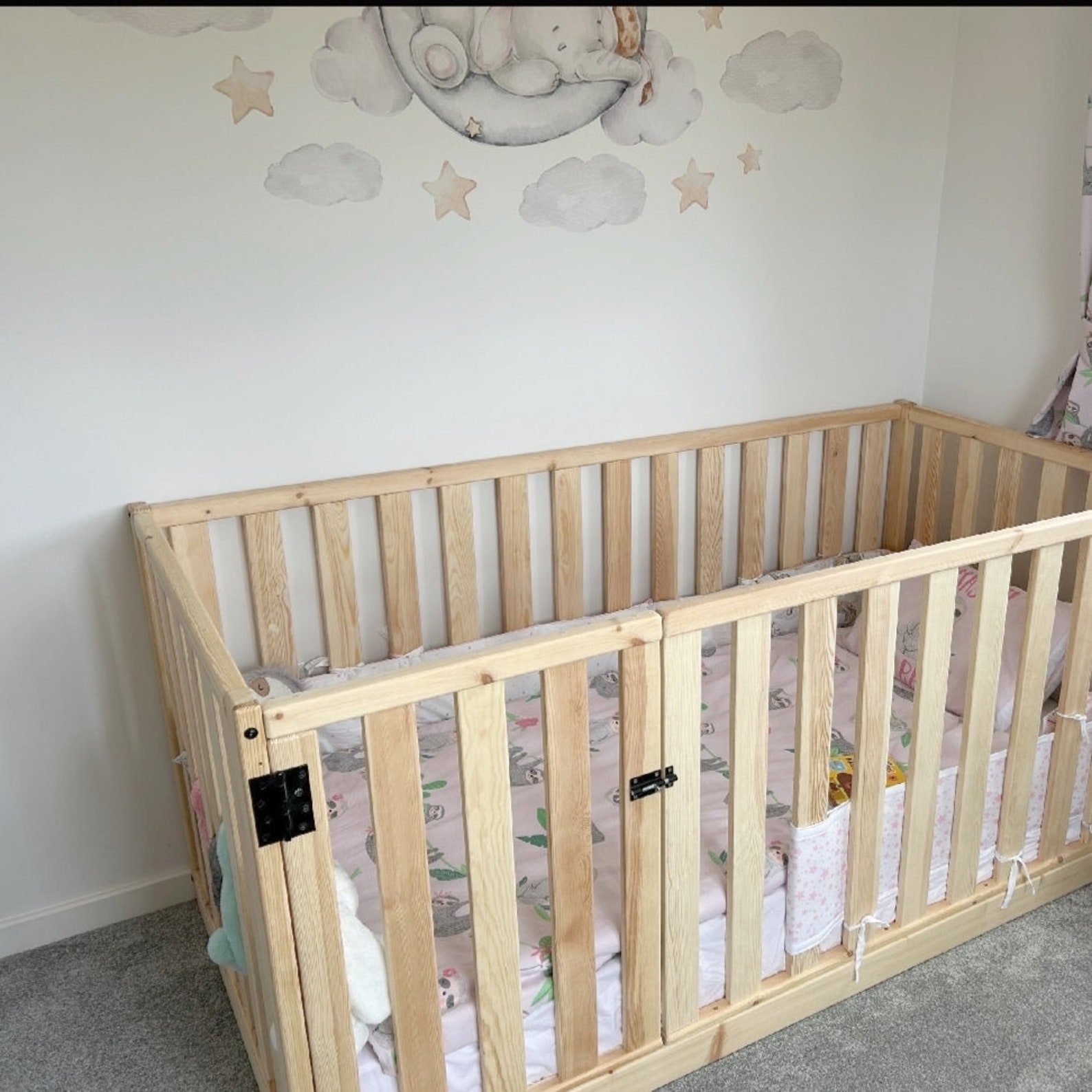 Floor Bed With Extra High Safety Rails and Slats, Handmade Toddler Bed ...