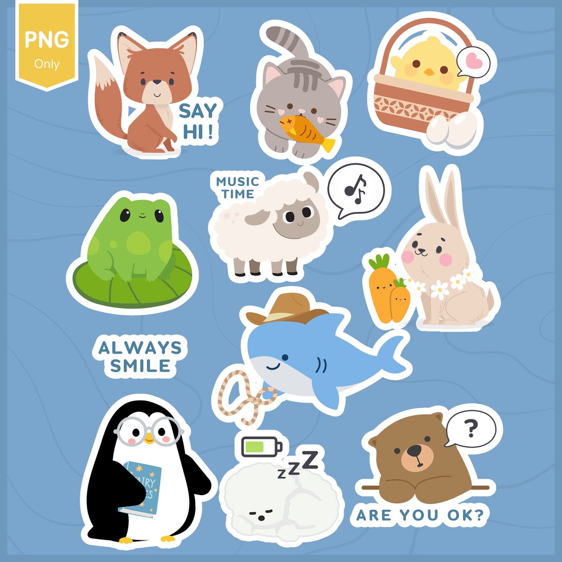 Cute Animal Digital Sticker PNG, Digital Sticker PNG Format for ...