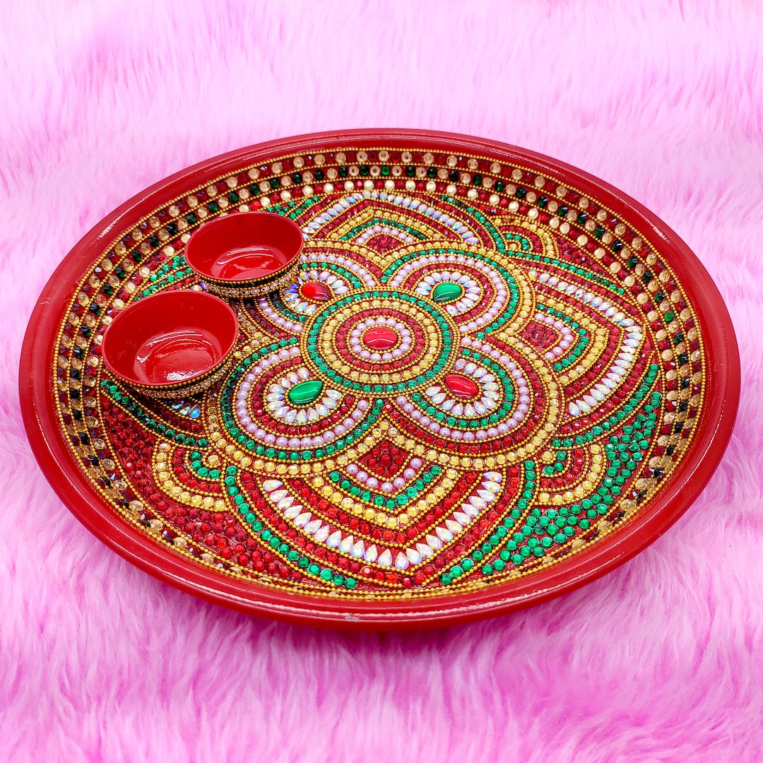 Colorful Pooja Aarti for Home, Diwali Pooja Thali Set,groom-bride ...