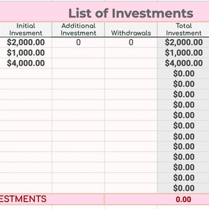 Investment Spreadsheet - Etsy