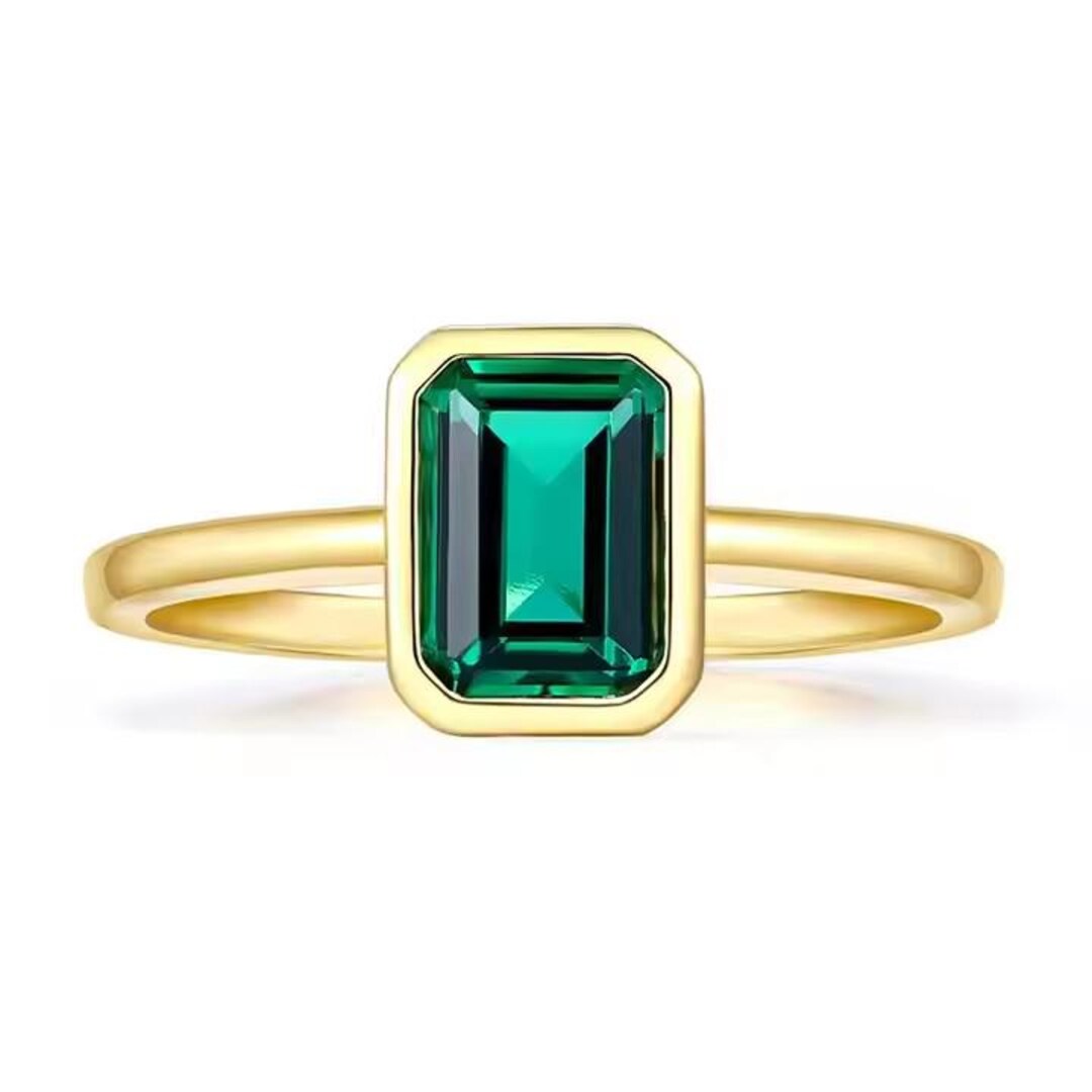 Octagon Lab-created Emerald Ring: Sterling Silver Bezel Solitaire - Etsy