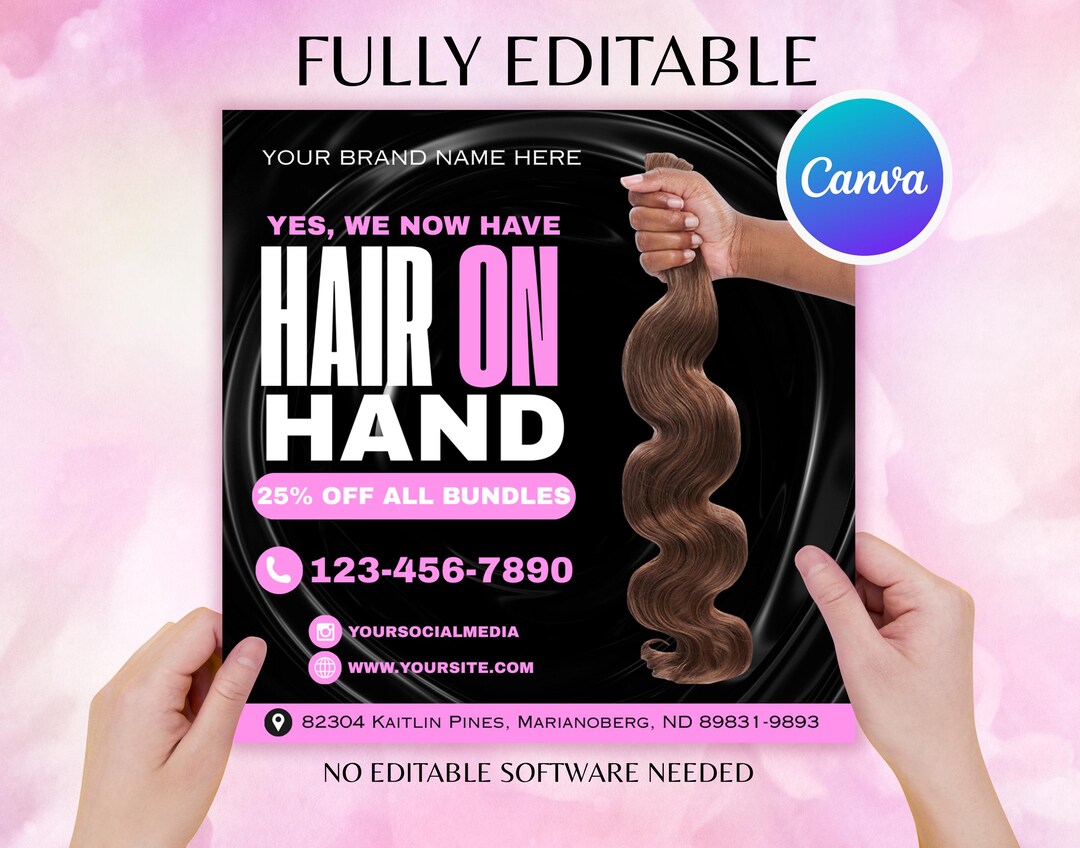 Hair on Hand Flyer Template Canva | Beauty Salon Template | Editable ...