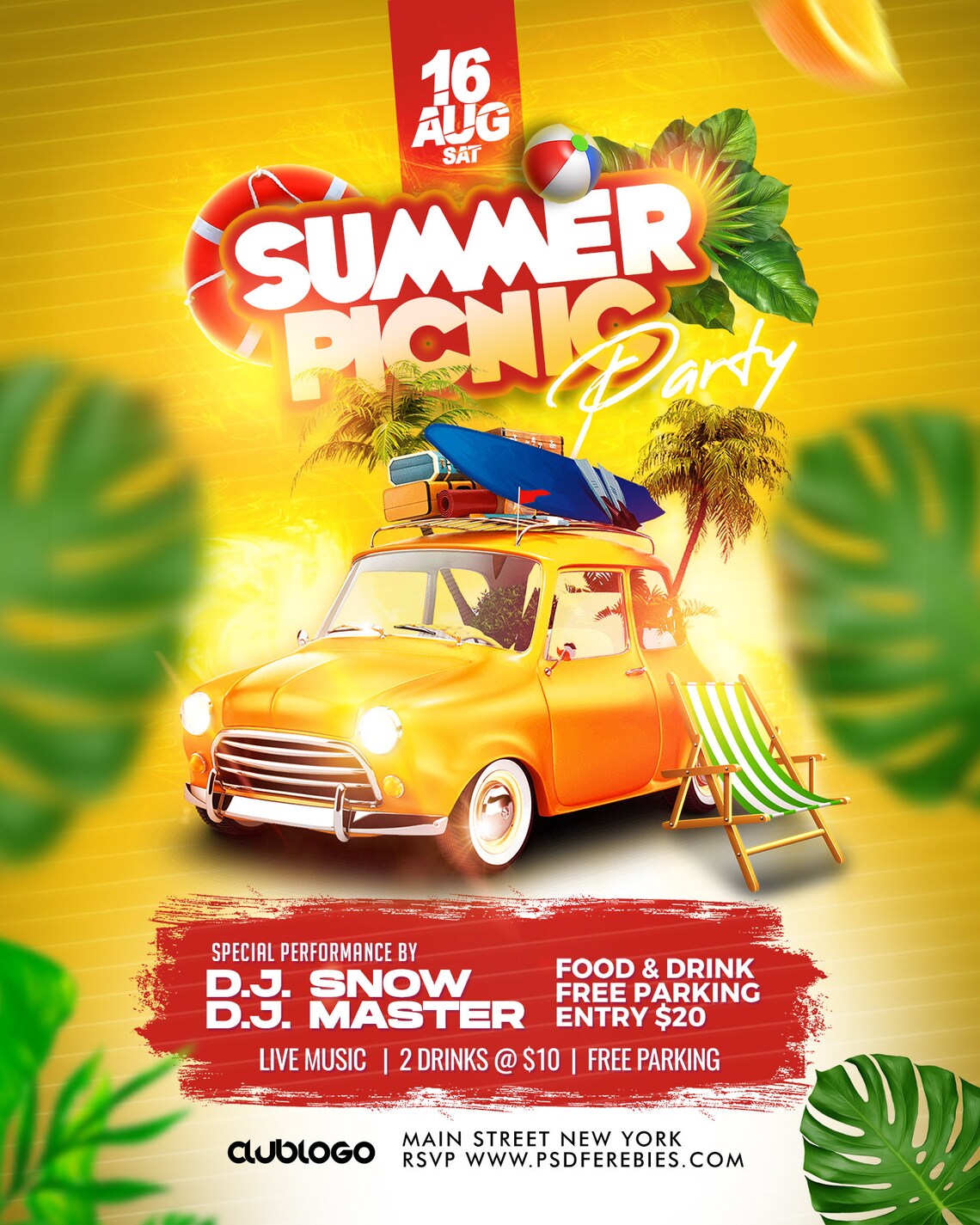 Summer Picnic Festival Party Flyer PSD Template | DJ Flyer Template ...