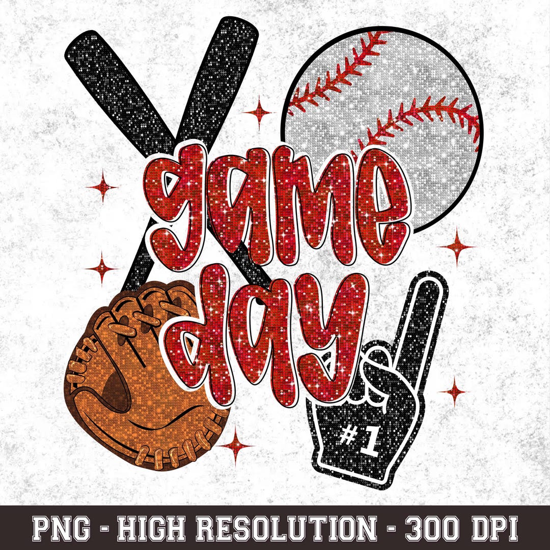 Game Day Baseball PNG Image, Baseball Glitter Design, Sublimation ...
