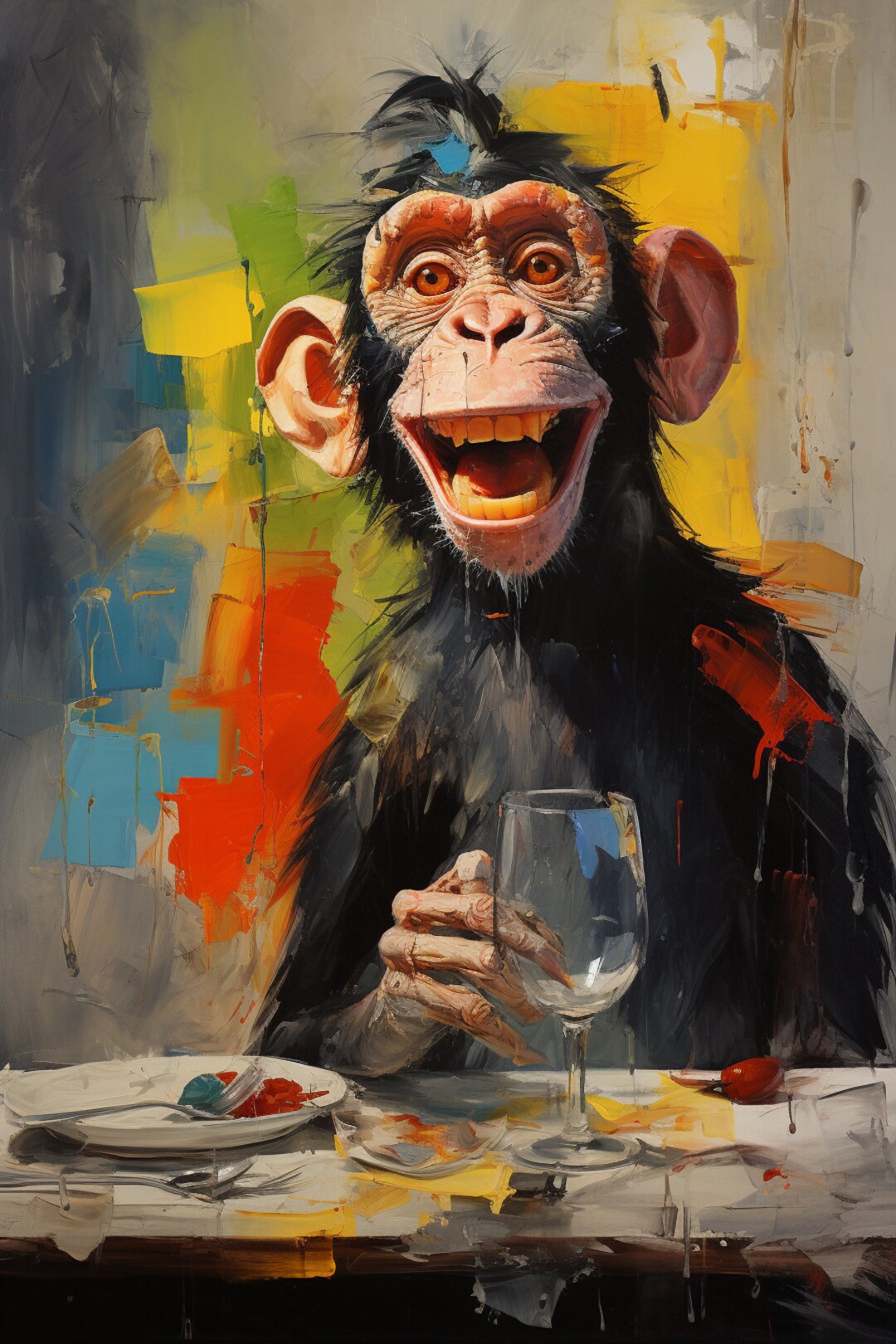 Laughing Monkey at Dinner Table, Graffiti. Art Print. - Etsy