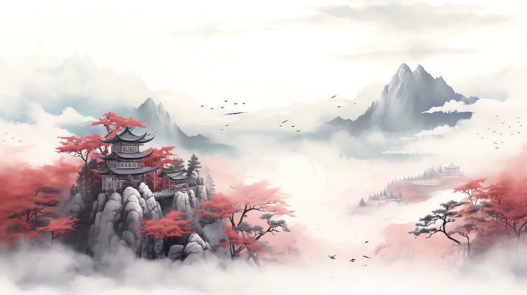 Chinese Ink Style Mountains and River. Digital Print. - Etsy