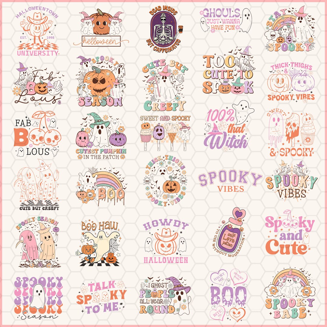 Retro Halloween Png Bundle, Groovy Halloween Sublimation Designs ...