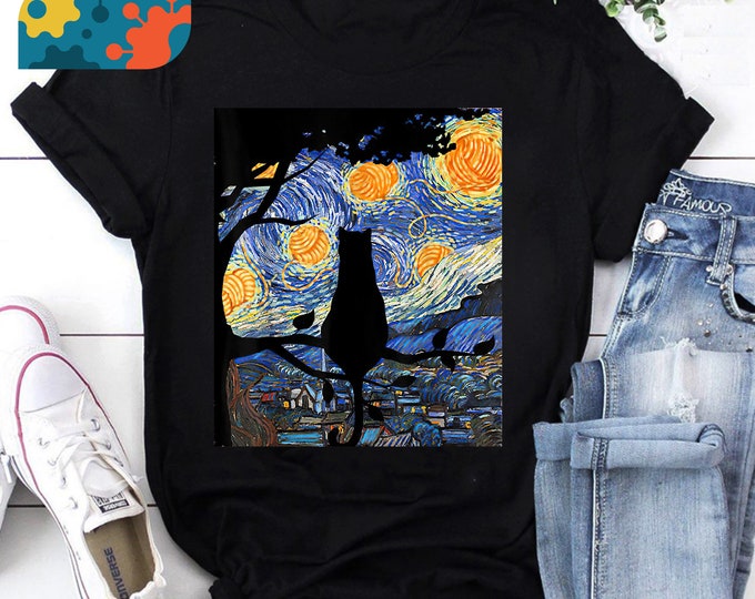 Cat Starry Night Shirt, Cat Tee, Van Gogh, Cat Lovers Gift, Vincent Van ...