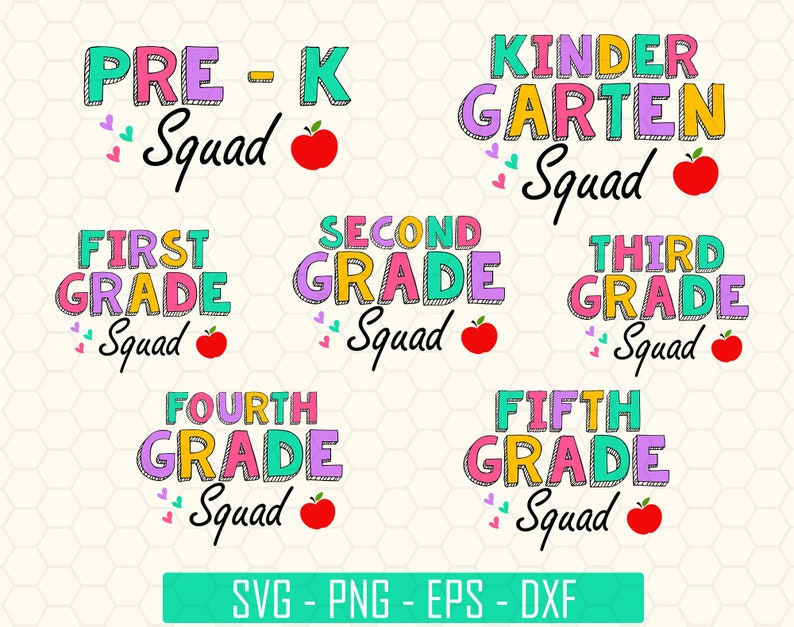 Back to School Svg Bundle, Grade Squad Svg, Kindergarten Squad Svg, Pre ...