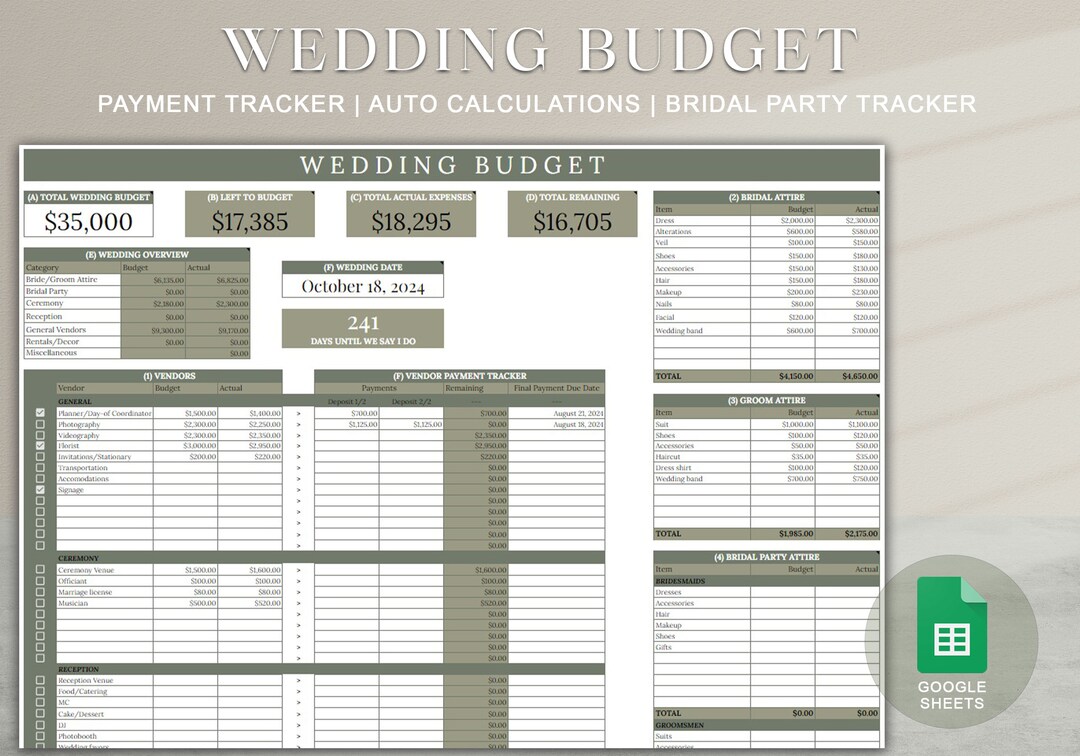 Wedding Budget Planner Template Google Sheets | Wedding Budget Tracker ...