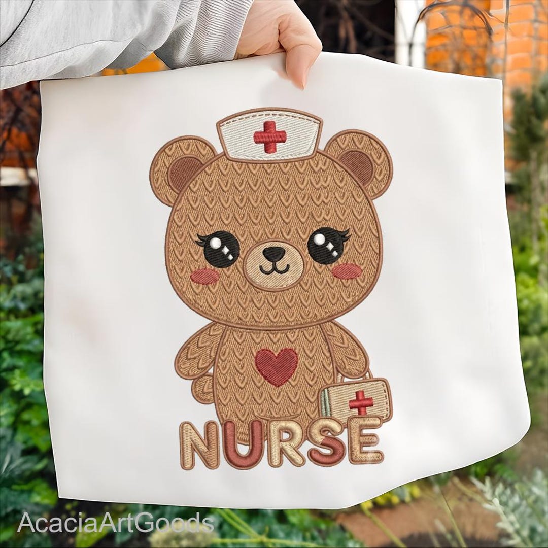 Cute Nurse Teddy Bear Embroidery Design, Nursing Bear With Heart ...