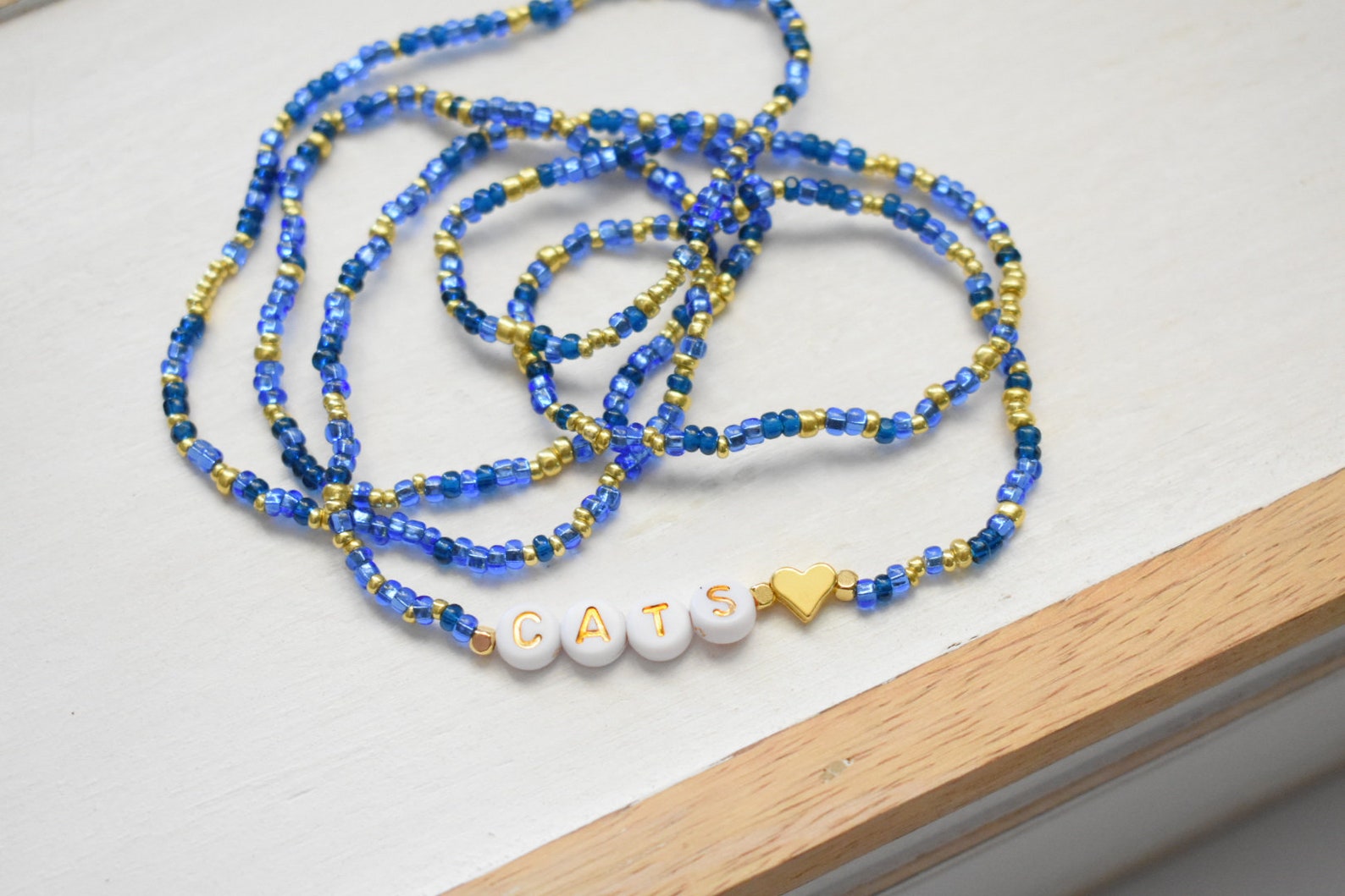 Blue and Gold MSU Bobcat Beaded Stretch Wrap Bracelet, Metal Bead ...