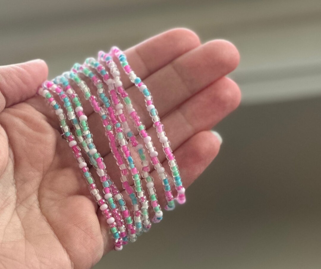 Set of EIGHT Stretch Bead Bracelets, Spring Bracelet, Valentines Day ...