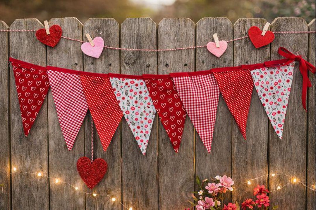 Valentine's Day Bunting, Fabric Pennant, Heart Garland, Party Bunting ...