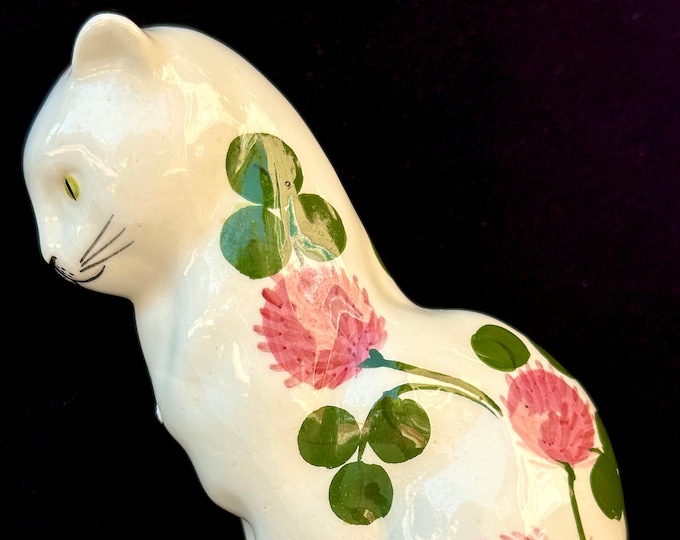 Vintage 1930s PLICHTA CERAMIC CAT, Hand-painted Figurine With Red ...
