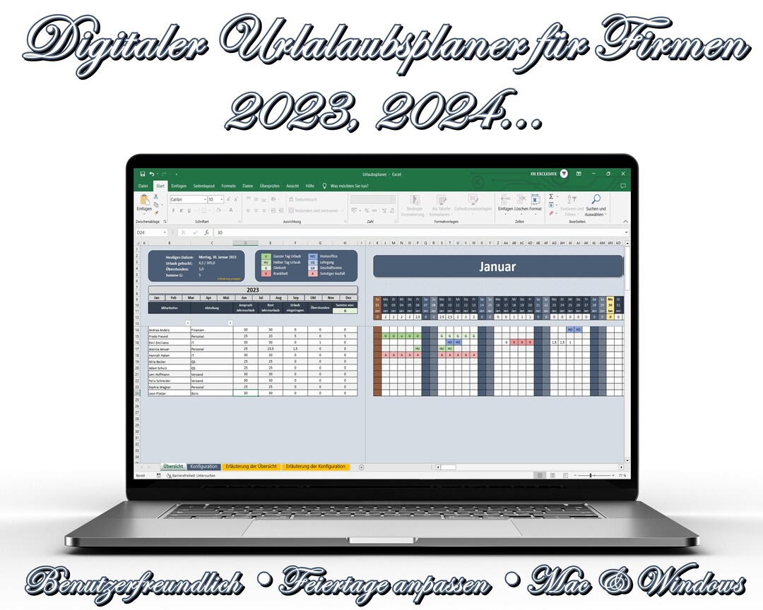 Digital Vacation Planner Roster 2024, 2025 Etc. for Companies Excel ...
