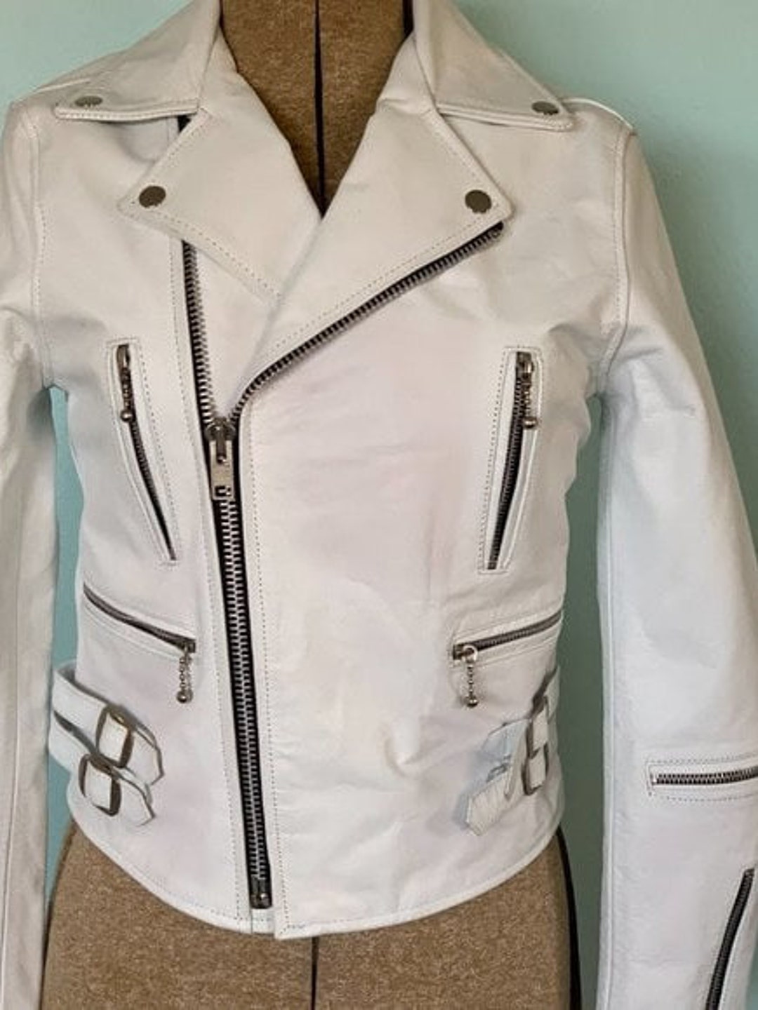 White Leather Motorcycle Jacket Biker - Etsy
